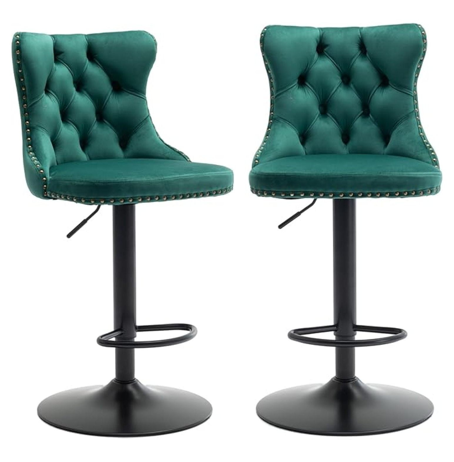 Adjustable Height Bar Stool Set of 2, Swivel Barstools with Tufted Back ...