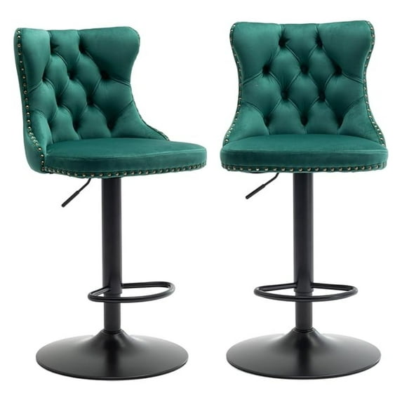 Adjustable Height Bar Stool Set of 2, Swivel Barstools with Tufted Back ...