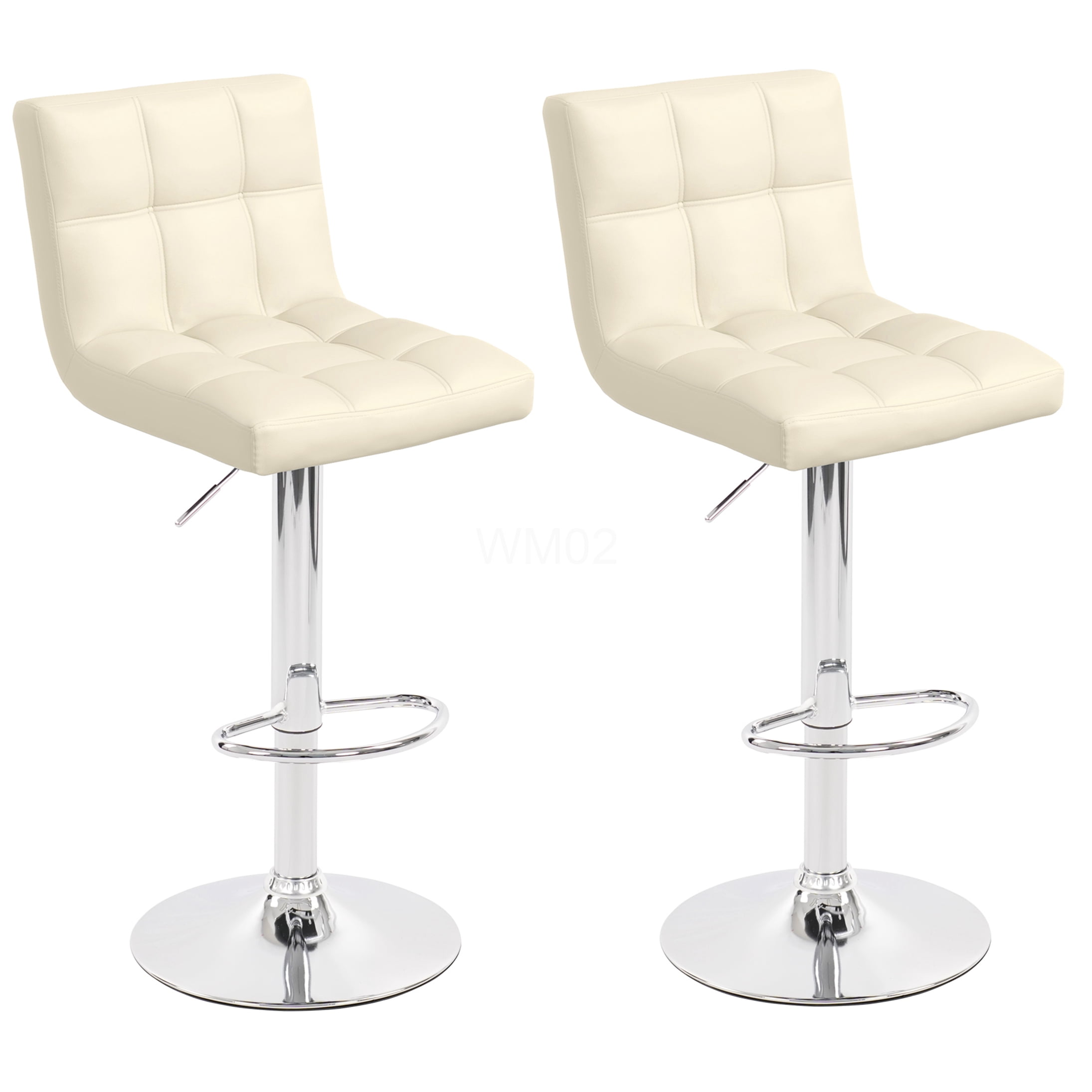 Adjustable Height Bar Stools Set of 2, Beige PU Upholstered Counter ...