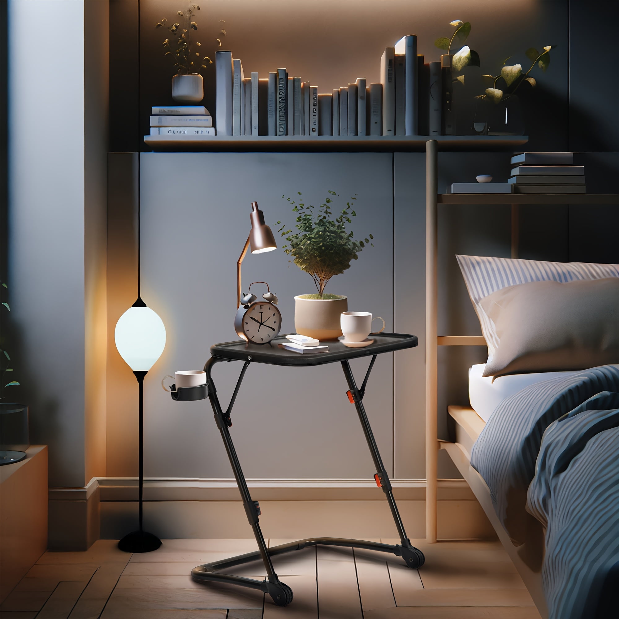 Adjustable Height Bedside Table - Modern Black Folding Desk with Tilt ...