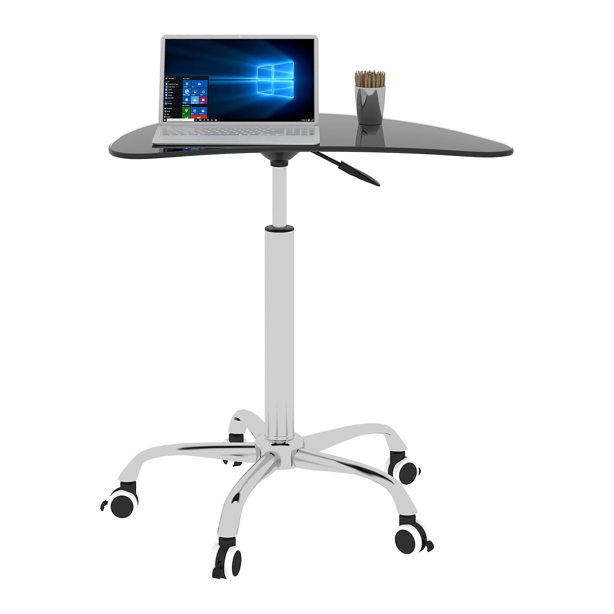 Adjustable Height Black Tempered Glass Table Desk Table with Lockable ...