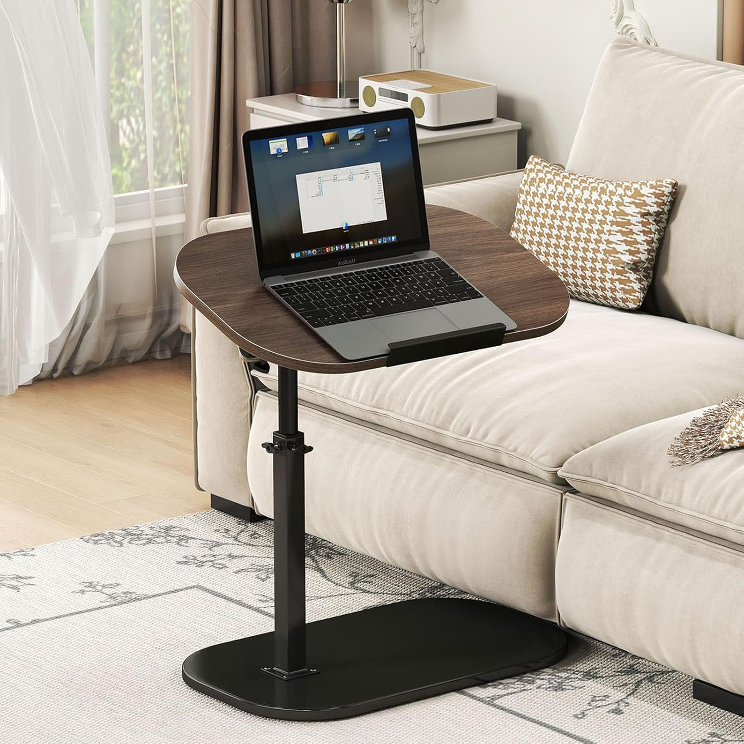 Adjustable Height C Shaped End Table,19.6 Inch Desk Top-360° Swivel ...