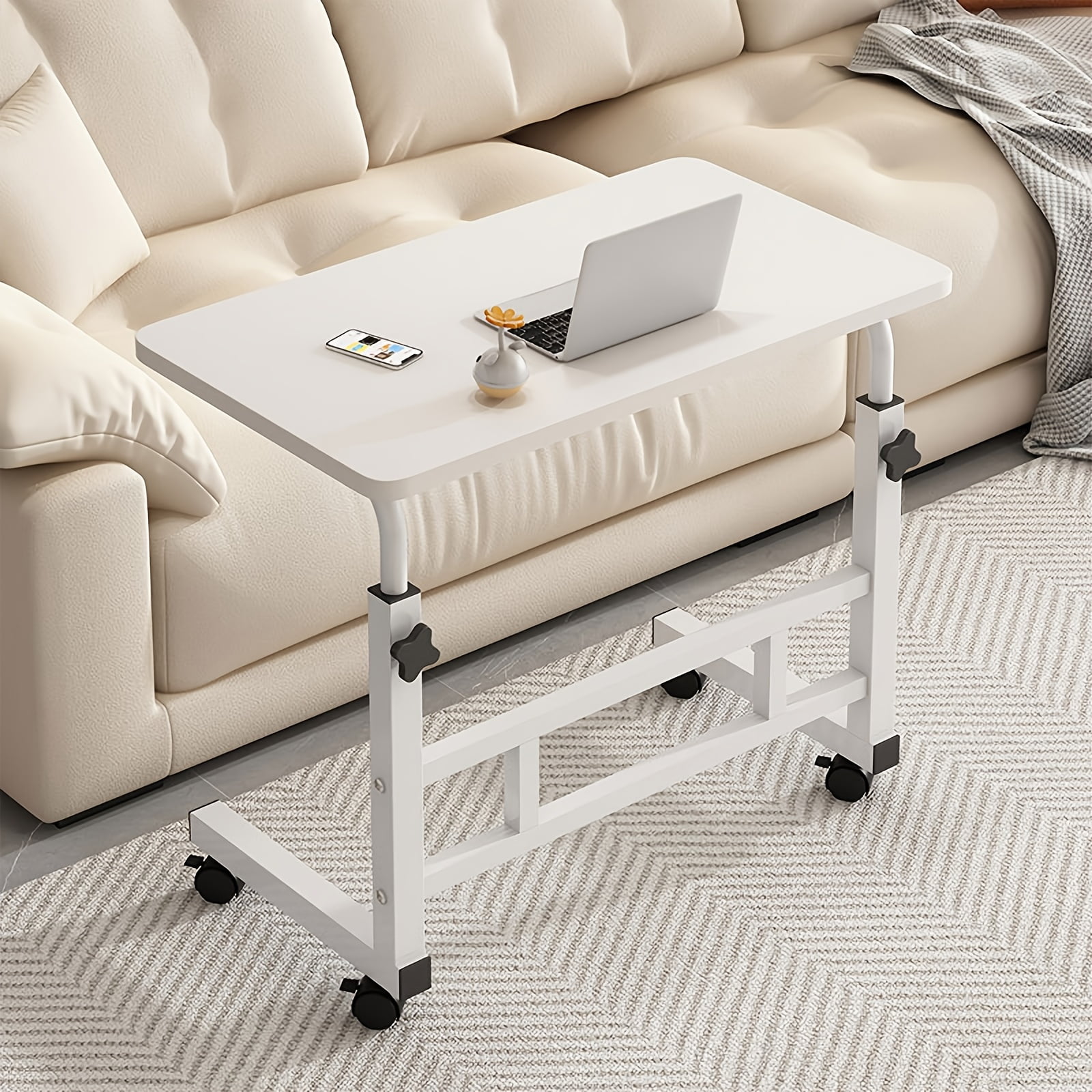 Adjustable Height C-Shaped End Table with Wheels - Compact Rolling Side ...