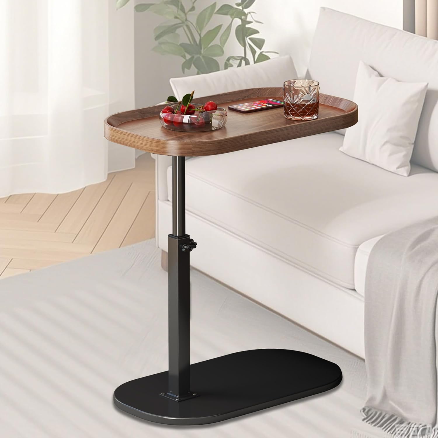 Adjustable Height C Shaped Side Table, Couch Tables That Slide Under, C Side Table Raised Edge ...