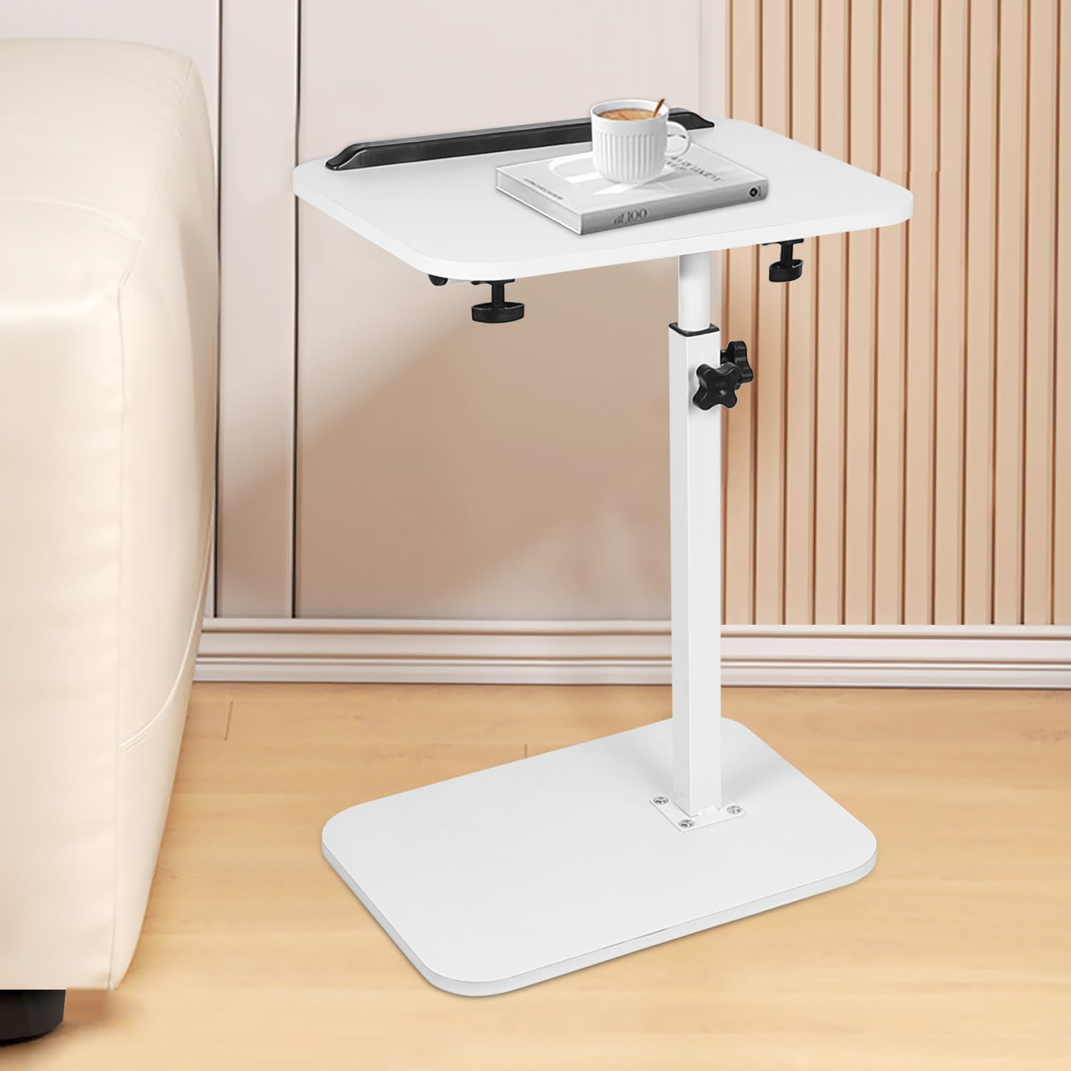 Adjustable Height C Shaped Side Table,Wooden Couch Side Table with 360° Swivel Top, Modern ...