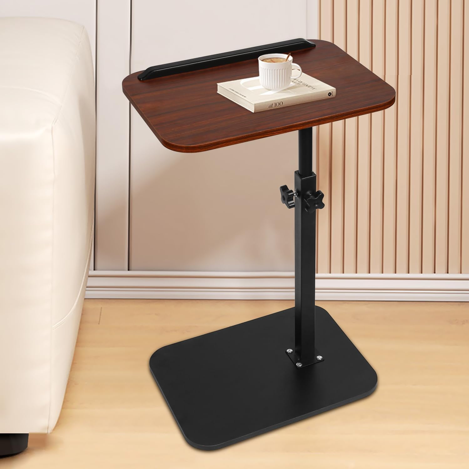 Adjustable Height C Shaped Side Table,Wooden Couch Side Table with 360° Swivel Top, Modern ...