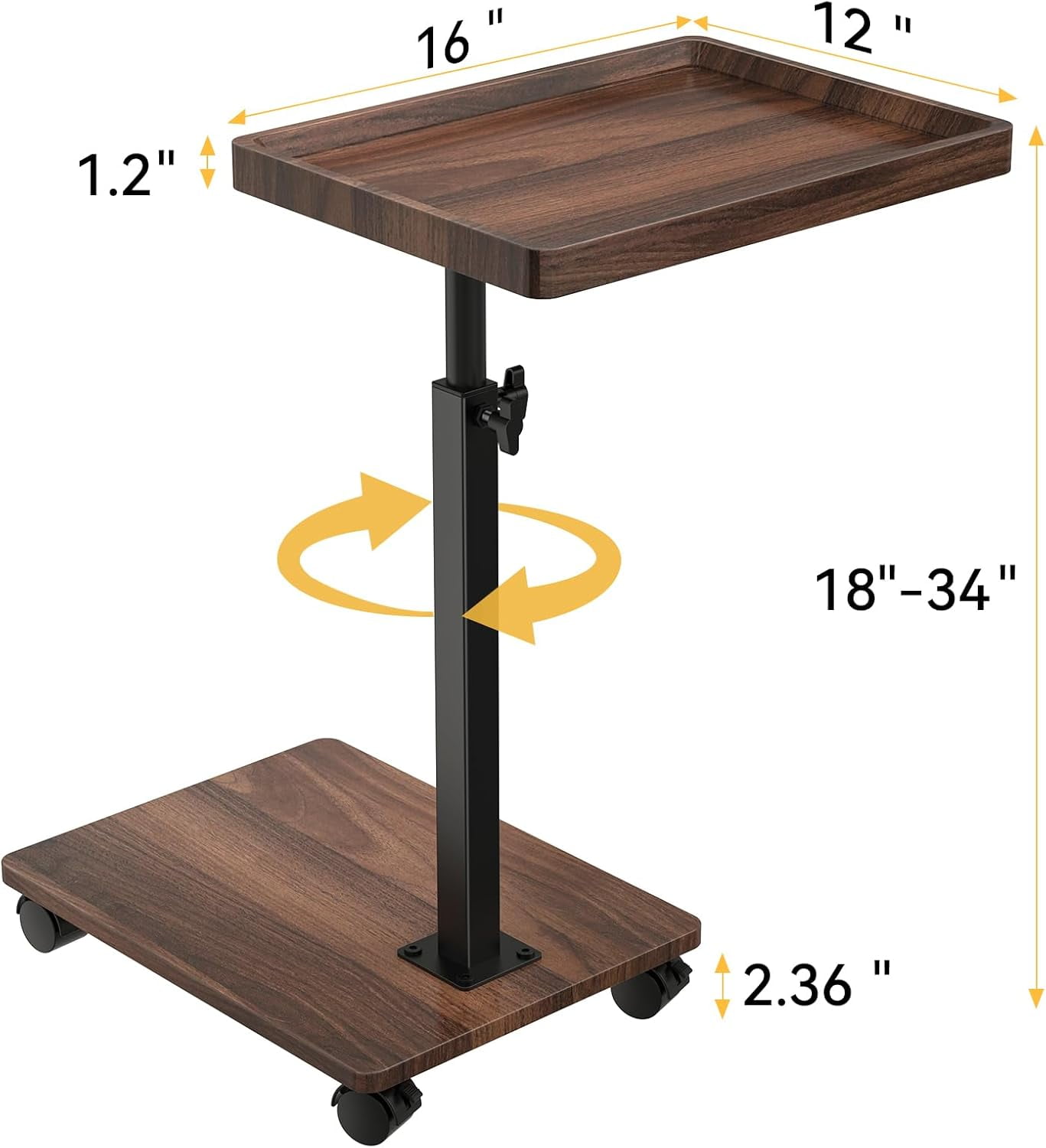 Adjustable Height C Shaped Side Table with 360° Swivel, TV Tray for ...