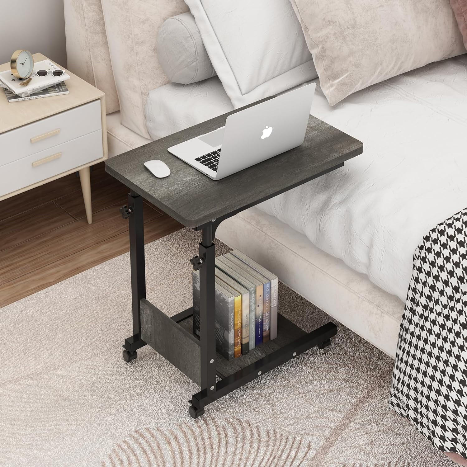Adjustable Height C Table Sofa Side Bedside Table with Wheels, Hospital ...