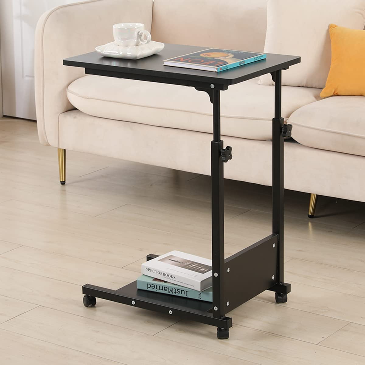 Adjustable Height C Table Sofa Side Bedside Table with Wheels, Hospital ...