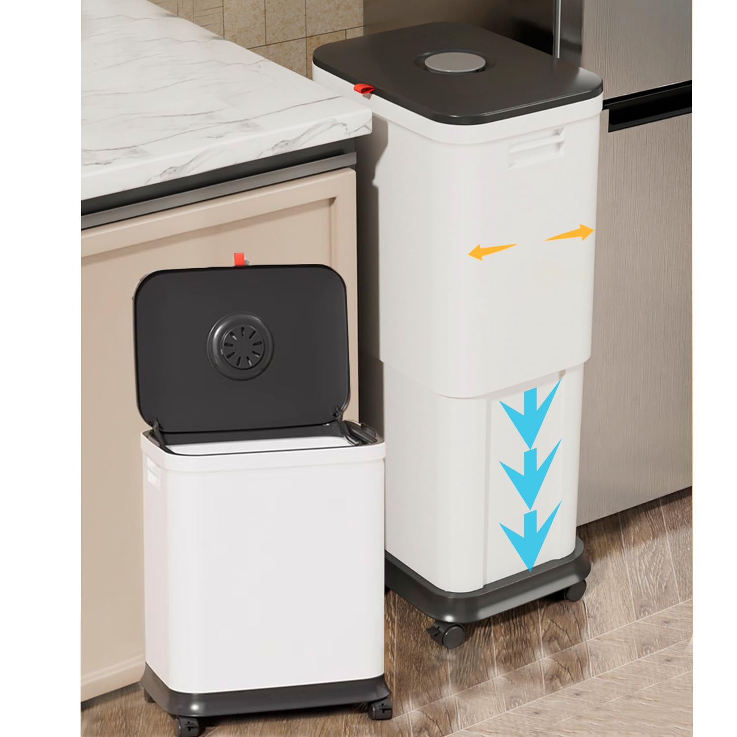 Adjustable Height/Capacity Kitchen Trash Can - 12Gal/45L Plastic ...