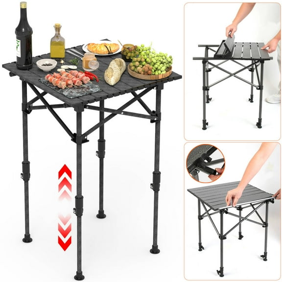 2 ft Small Folding Table with Carry Handle, Adjustable Height 10.6–22 ...