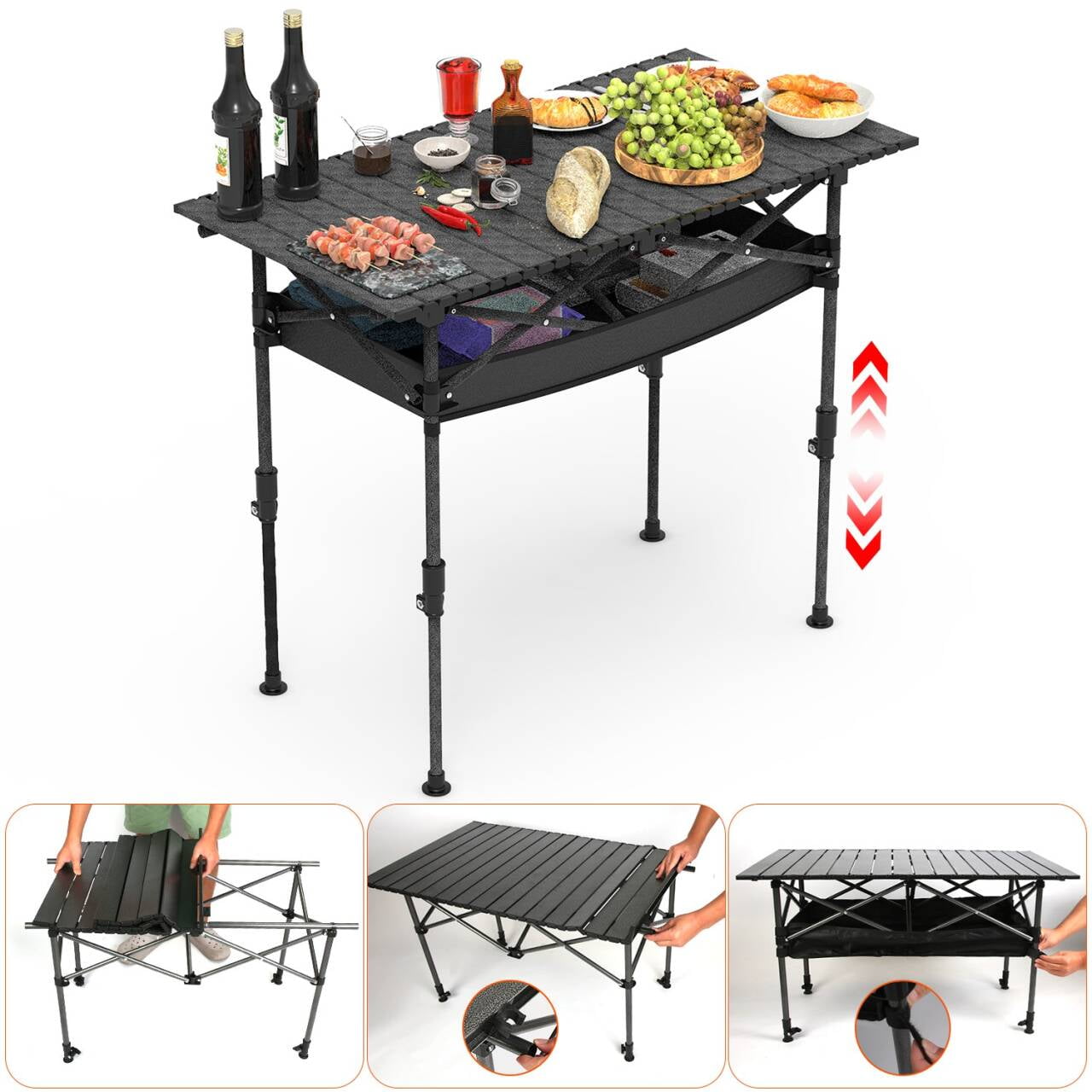 Adjustable Height Carbon Steel Camping Table Folding Portable Outdoor ...