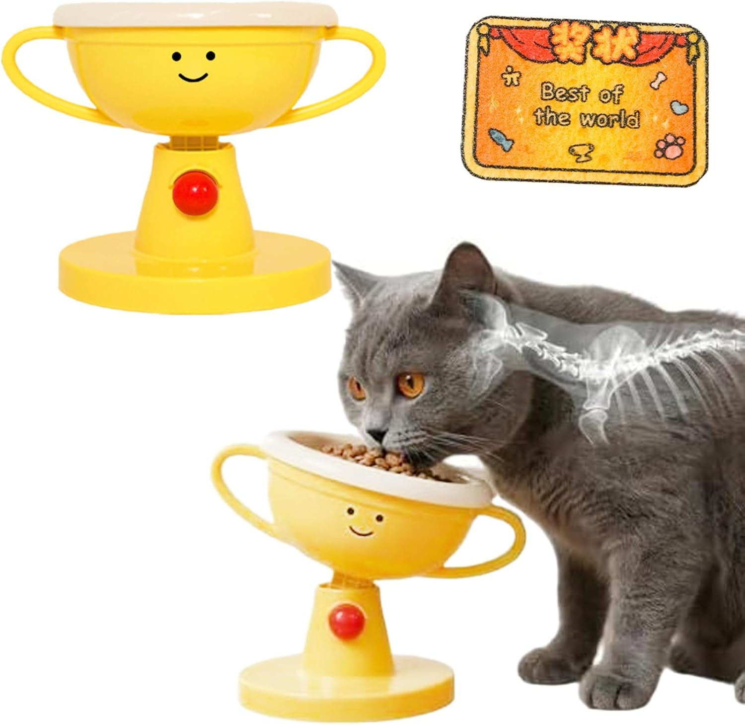 Adjustable Height Cat Bowl & Small Pet Feeder, Cute Trophy-Shaped ...