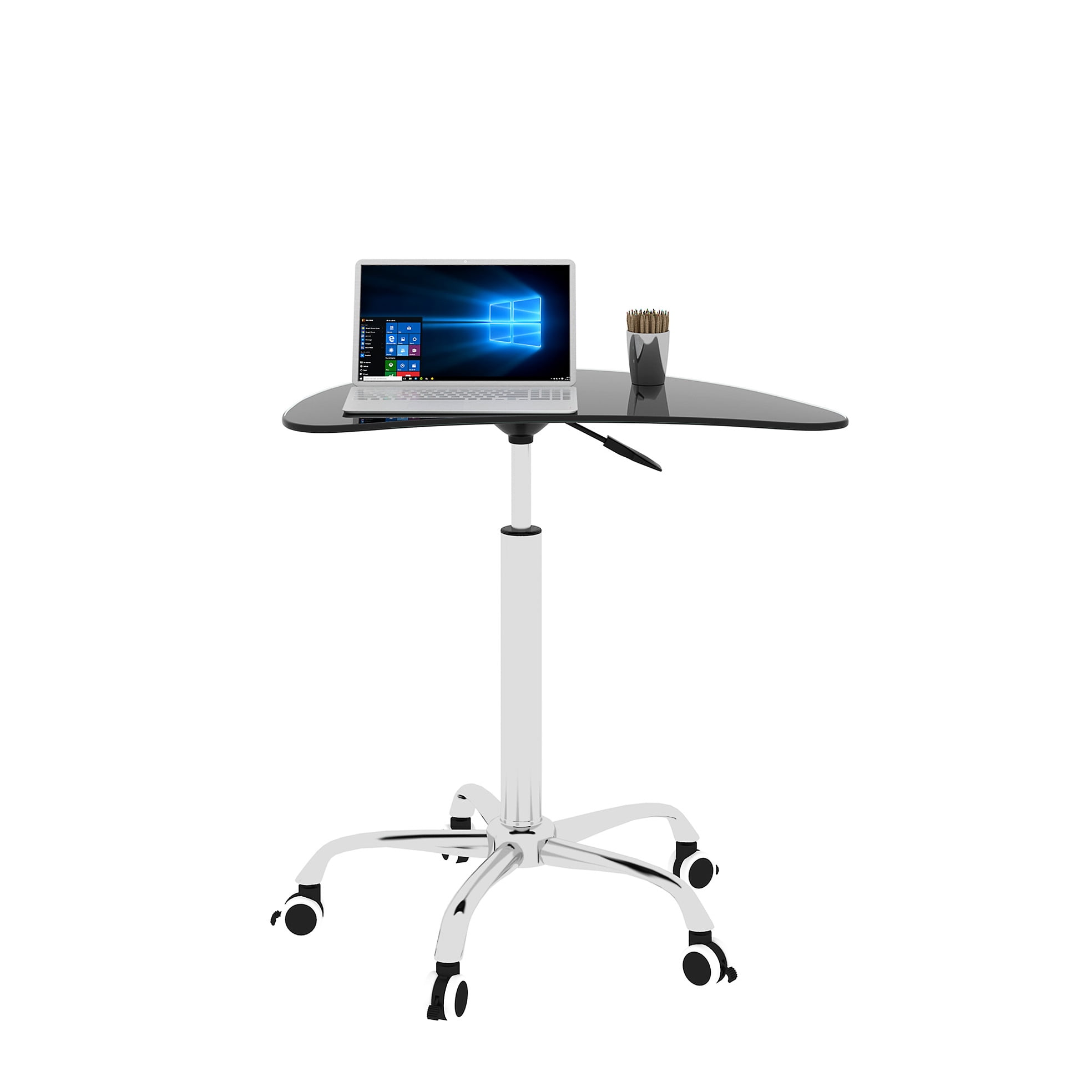 Adjustable Height Computer Desk With Black Tempered Glass And Lockable ...