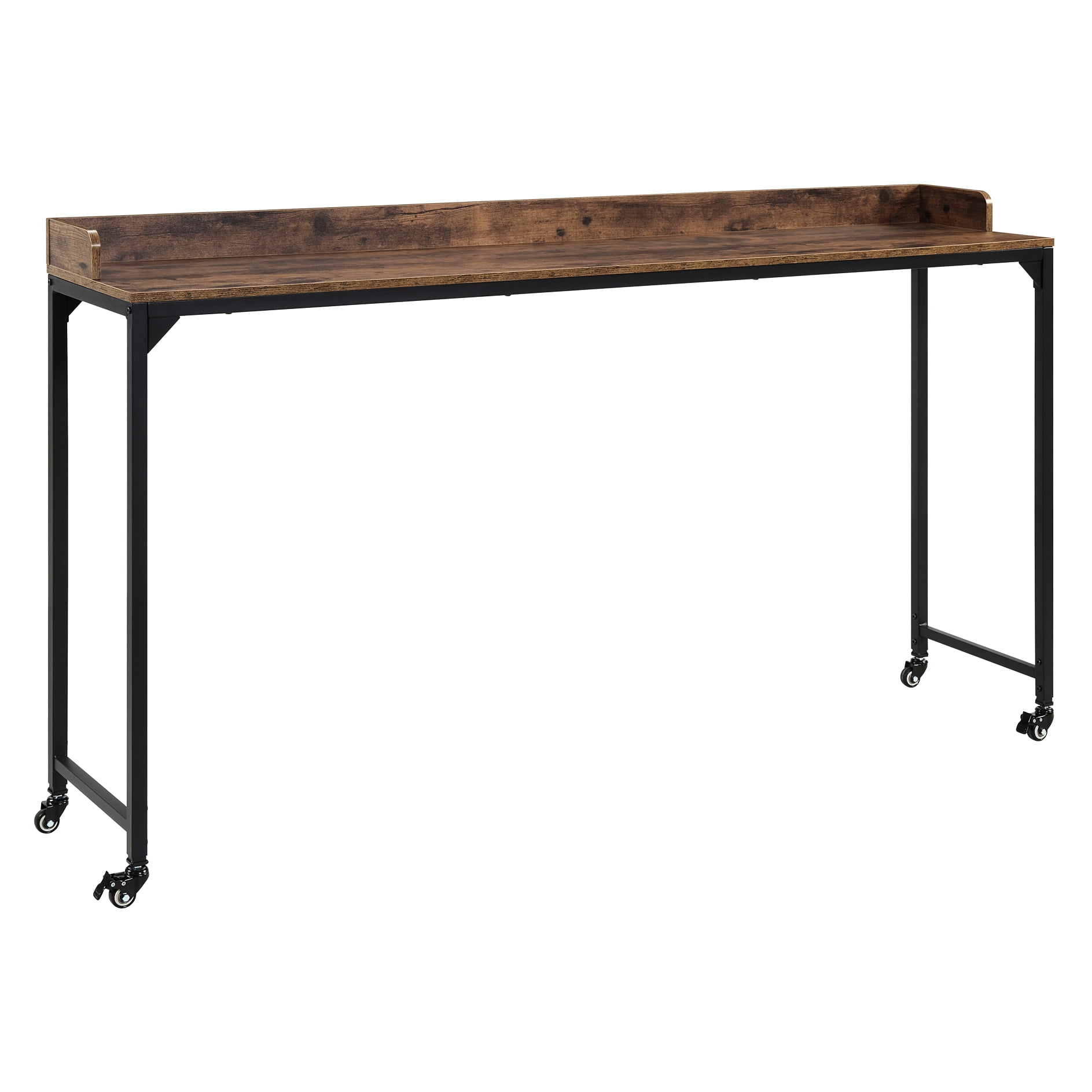Adjustable Height Desk In Rustic Brown, Metal Legs With , Laptop And ...