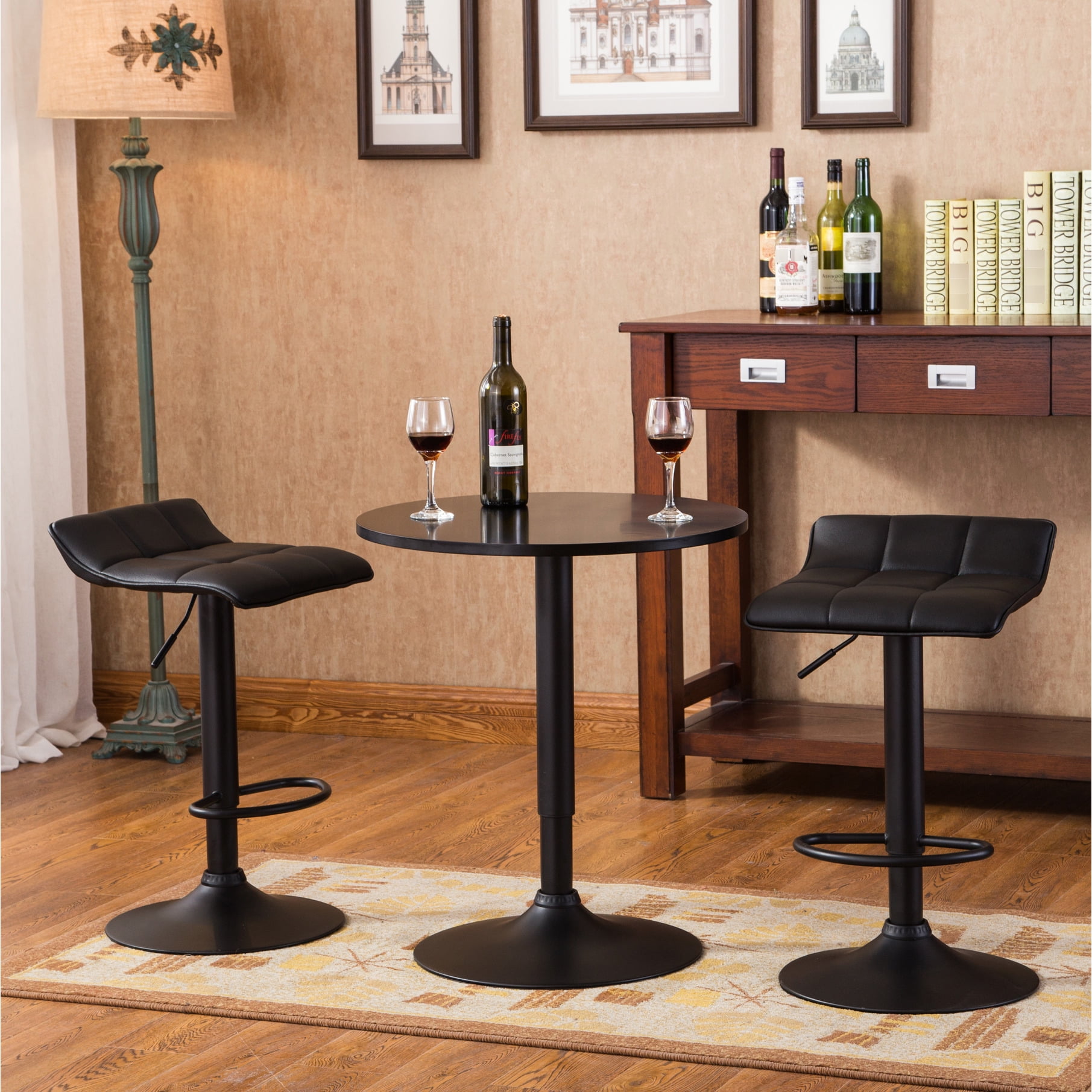 Adjustable Height Dining With Round Black Table And 2 Rotating Chairs ...