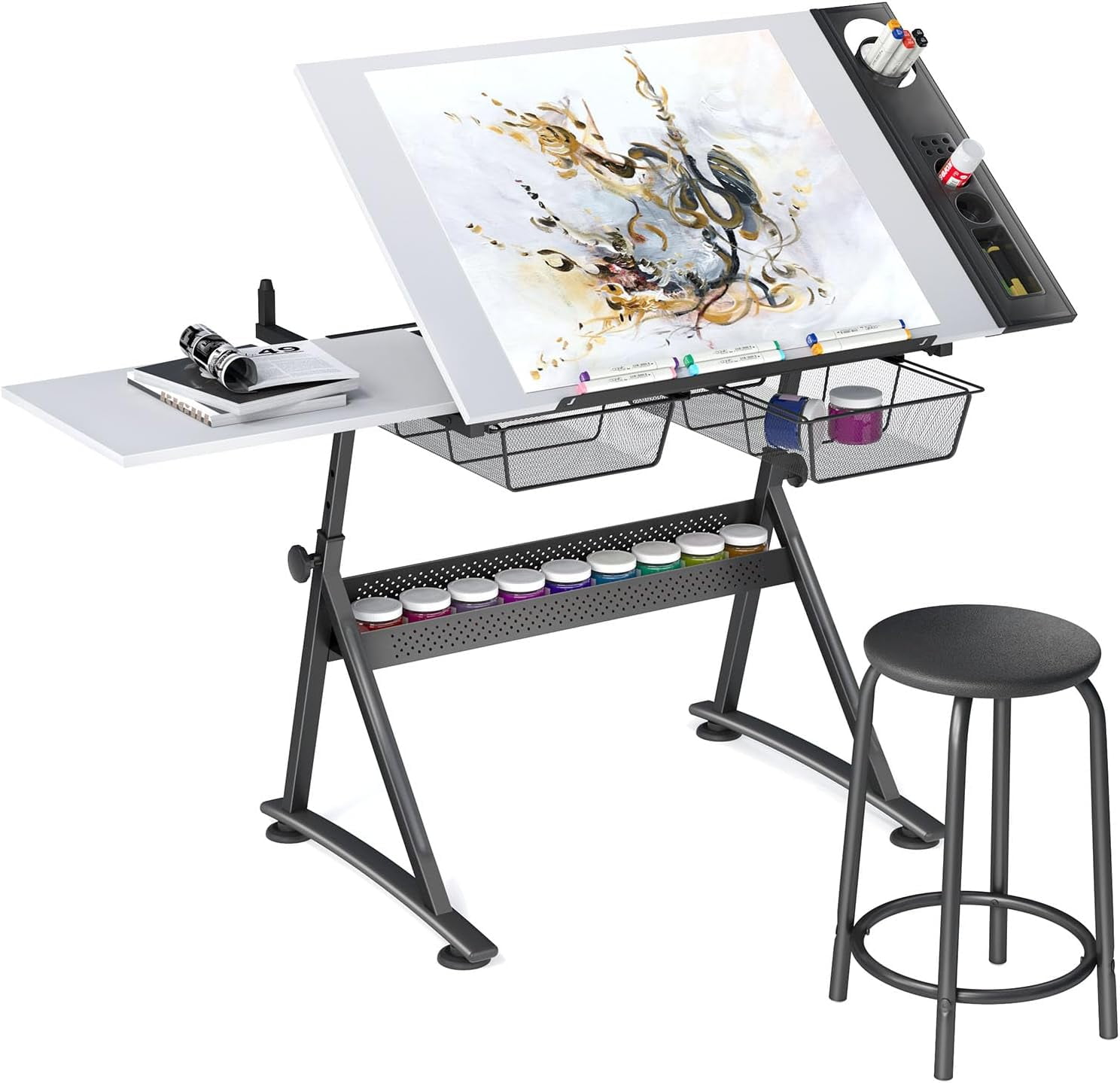 Adjustable Height Drafting Table with Wood Top, Art Craft Desk with ...