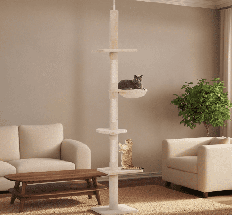 Adjustable Height Floor-to-Ceiling Vertical Cat TreeCat Climbing Tower ...
