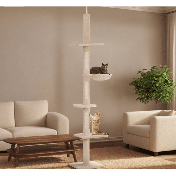 Adjustable Height Floor-to-Ceiling Vertical Cat TreeCat Climbing Tower ...