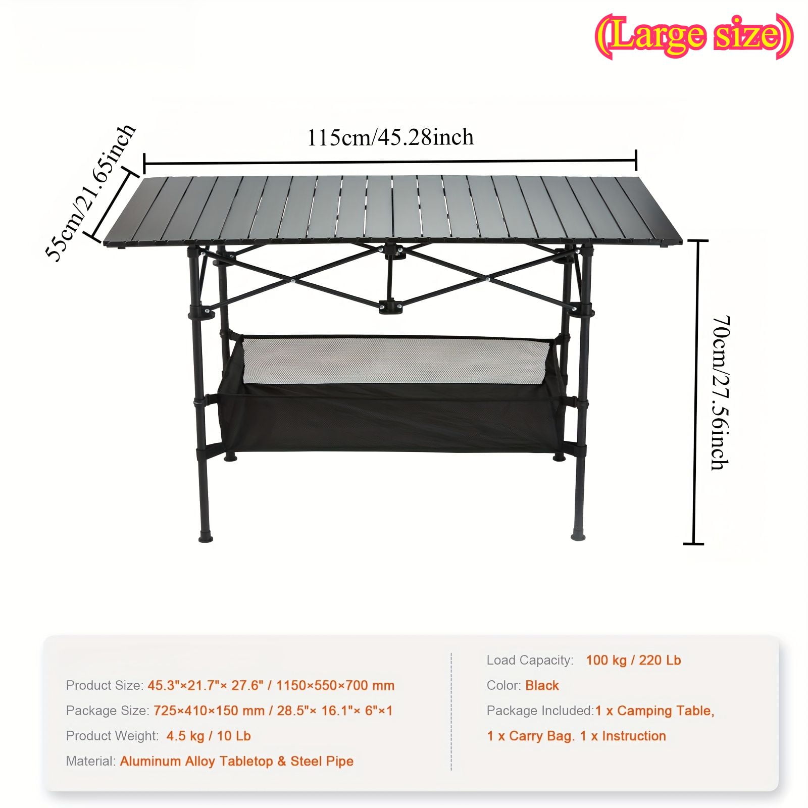 Adjustable Height Folding Camping Table, Portable Roll-up Aluminum ...