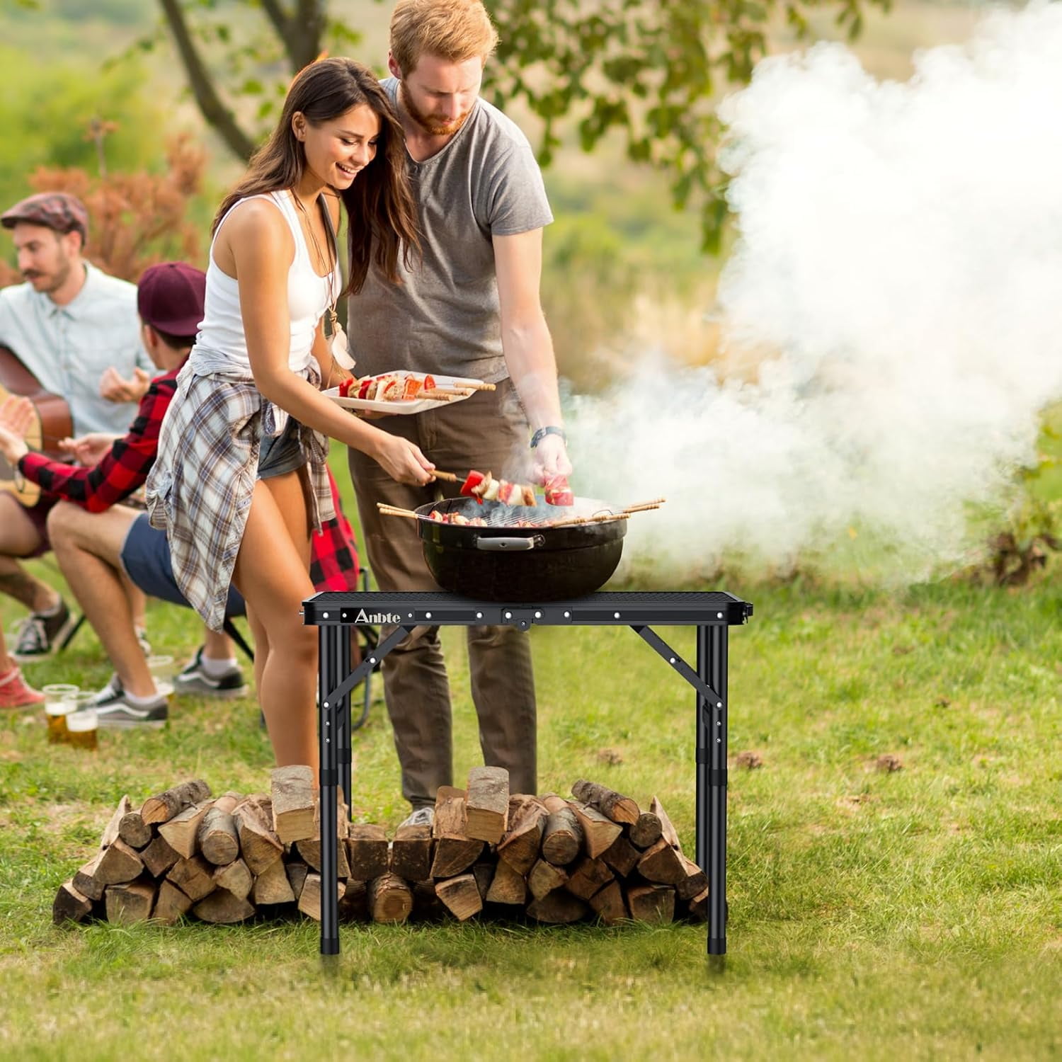 Adjustable Height Folding Grill Table, Lightweight Portable Camping ...