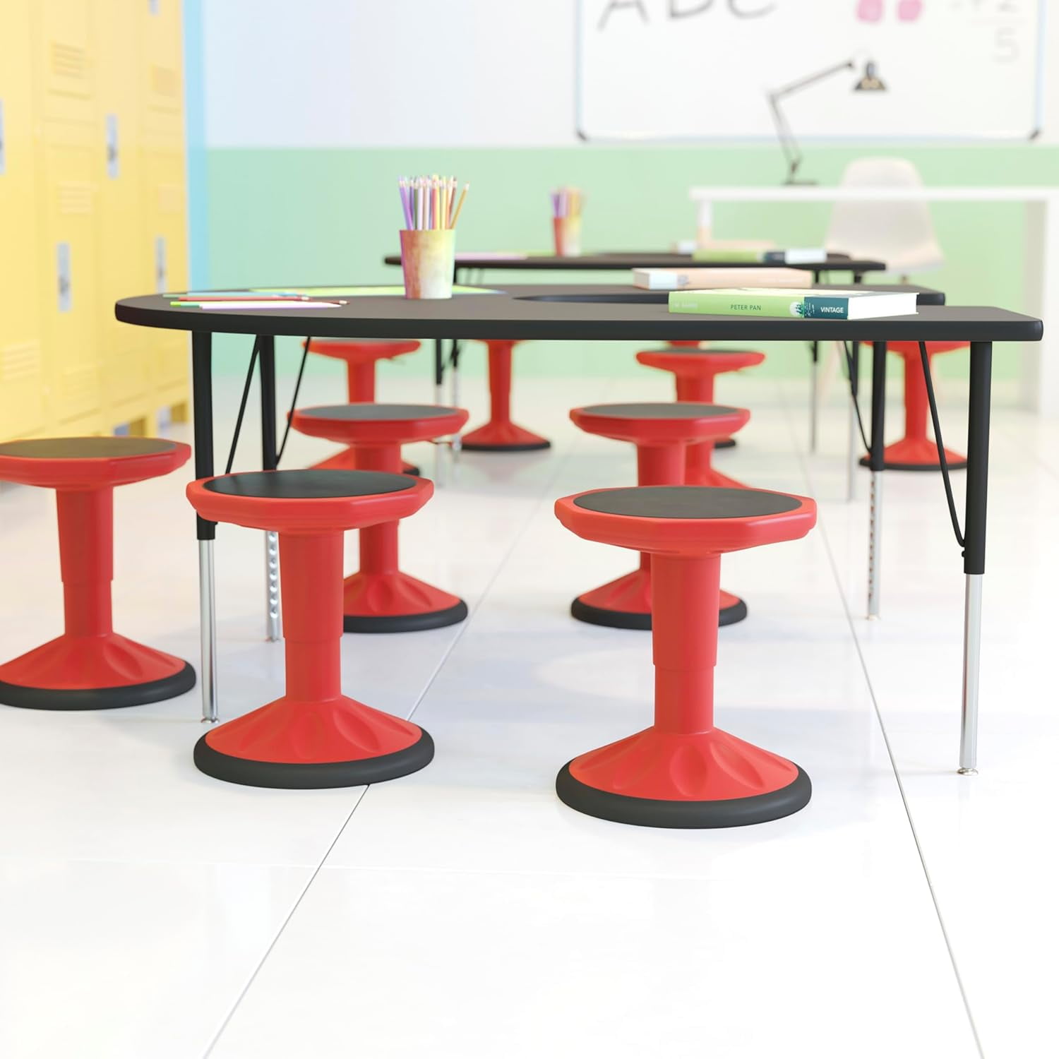 Adjustable Height Kids Active Stool - Flexible Red Stool for Classroom ...
