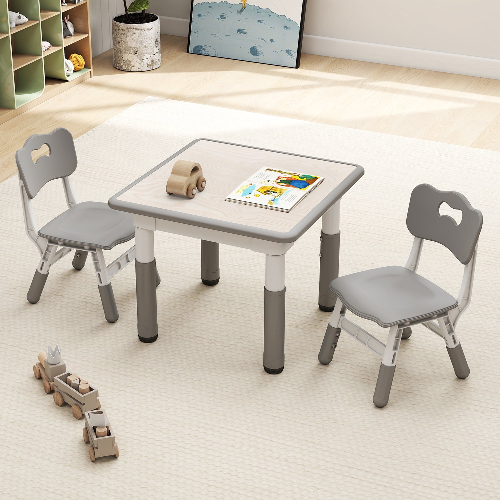 Adjustable Height Kids Table and Chair Set, Safe Learning Play ...