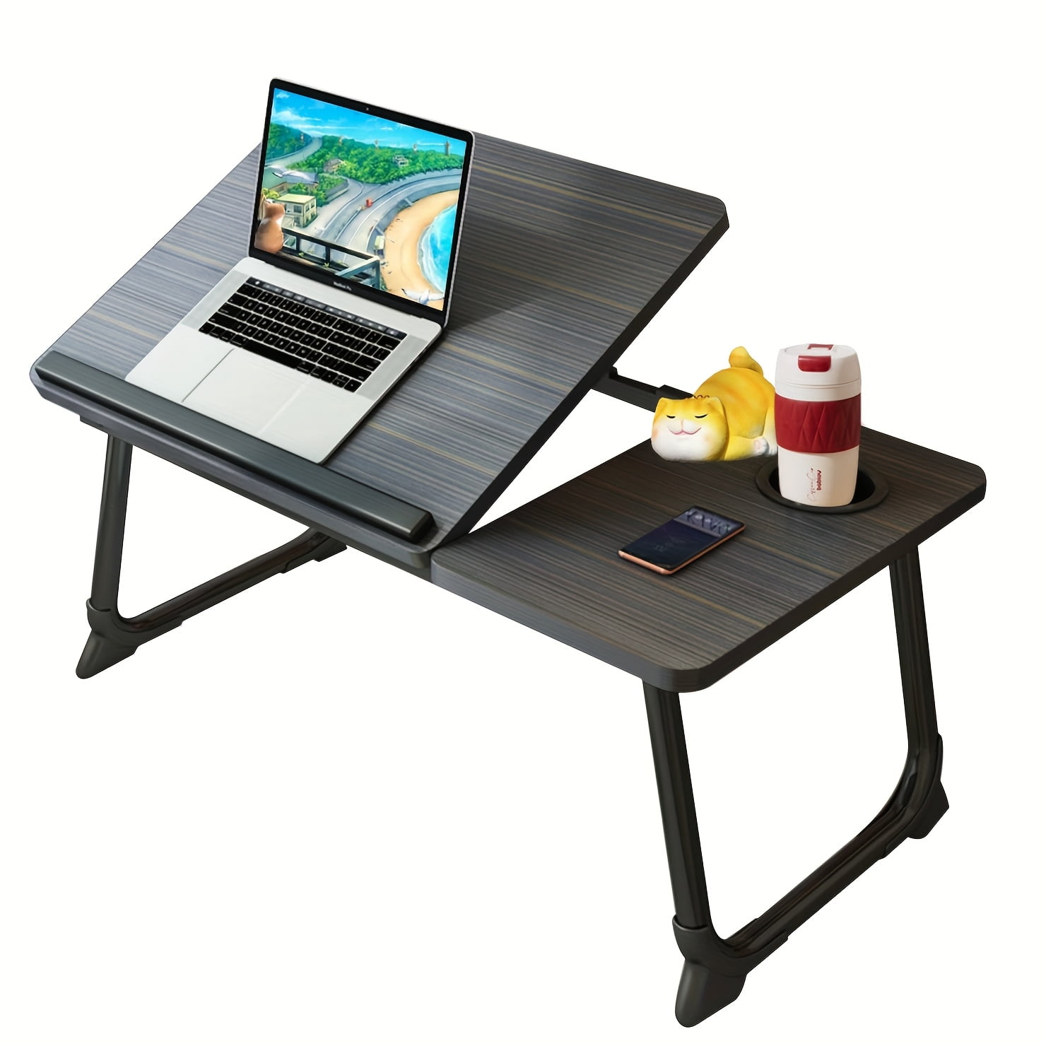 Adjustable Height Laptop Desk - Heavy-Duty Foldable Lap Table w/ Cup ...