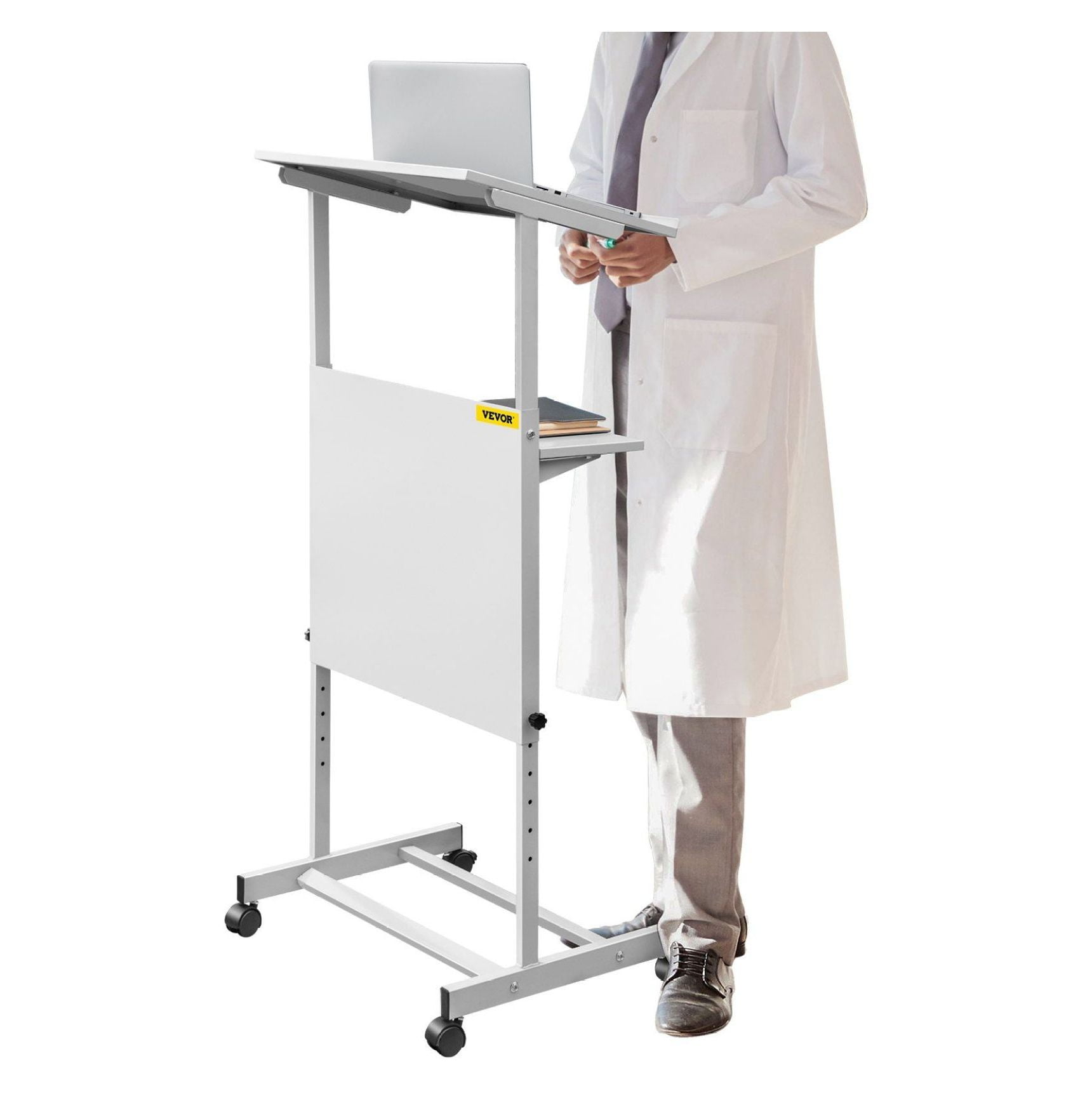 Adjustable Height Lectern Podium - Rolling Casters, Storage Shelf ...