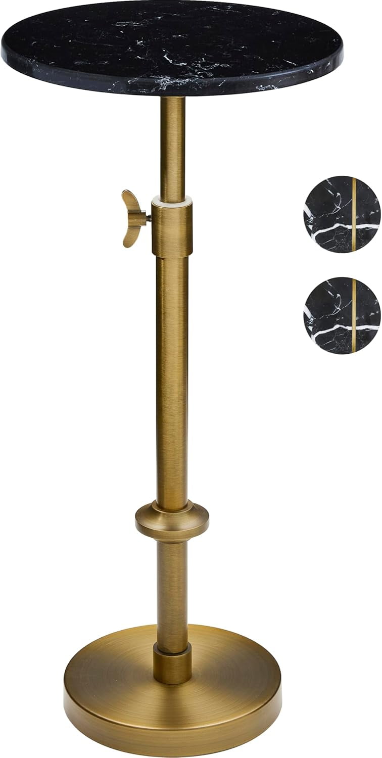 Adjustable-Height Marble Drink Table - 10x10x22-30, Black Marble ...