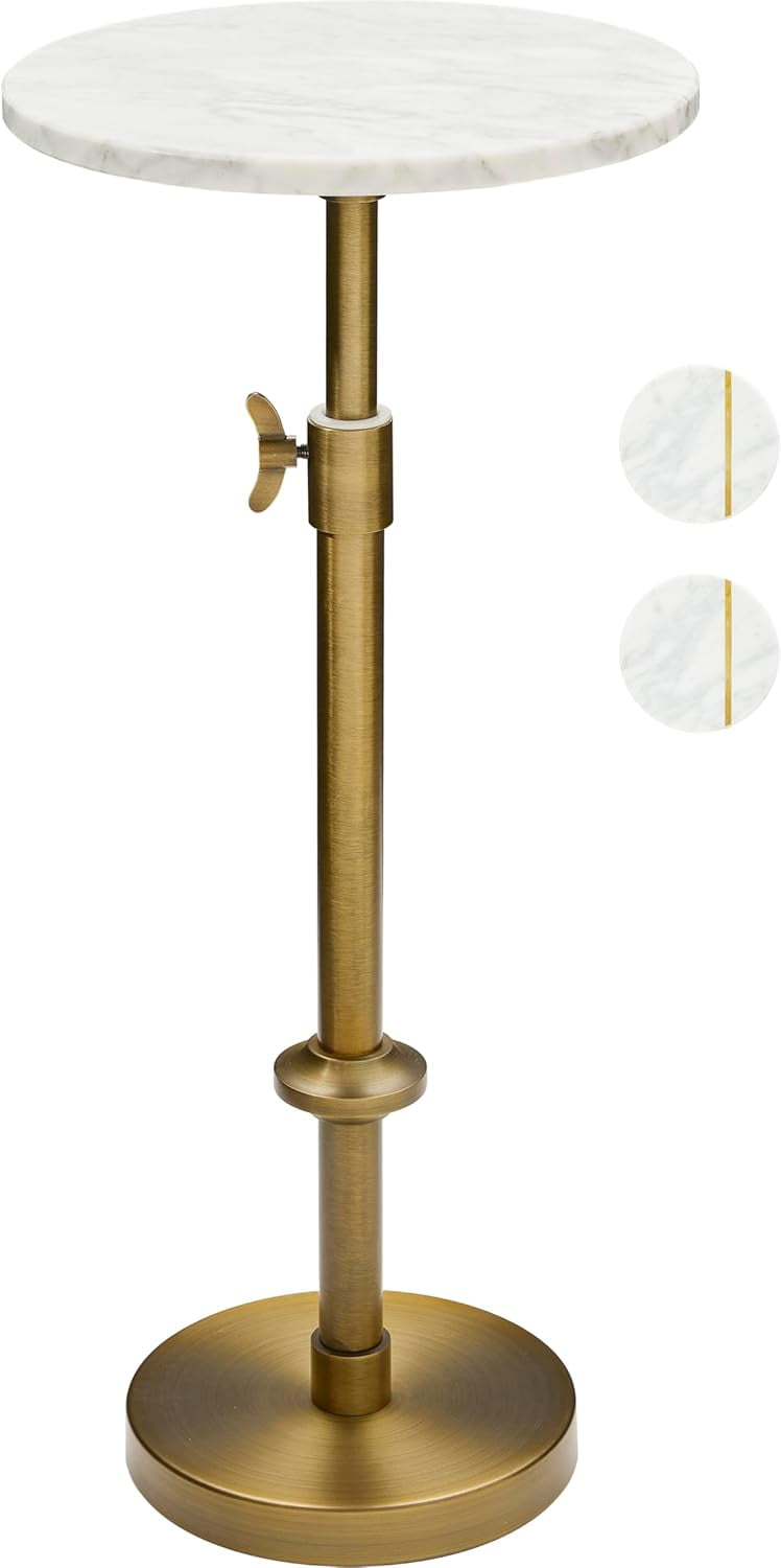 Adjustable-Height Marble Drink Table - 10x10x22-30, White Marble ...