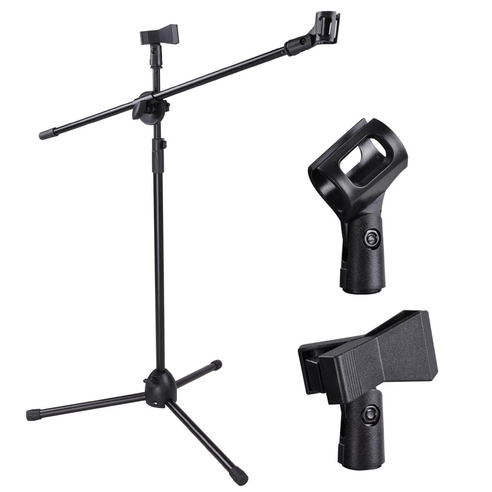 Adjustable Height Studio Microphone Stand, Dual Mic Holder, 360 ...