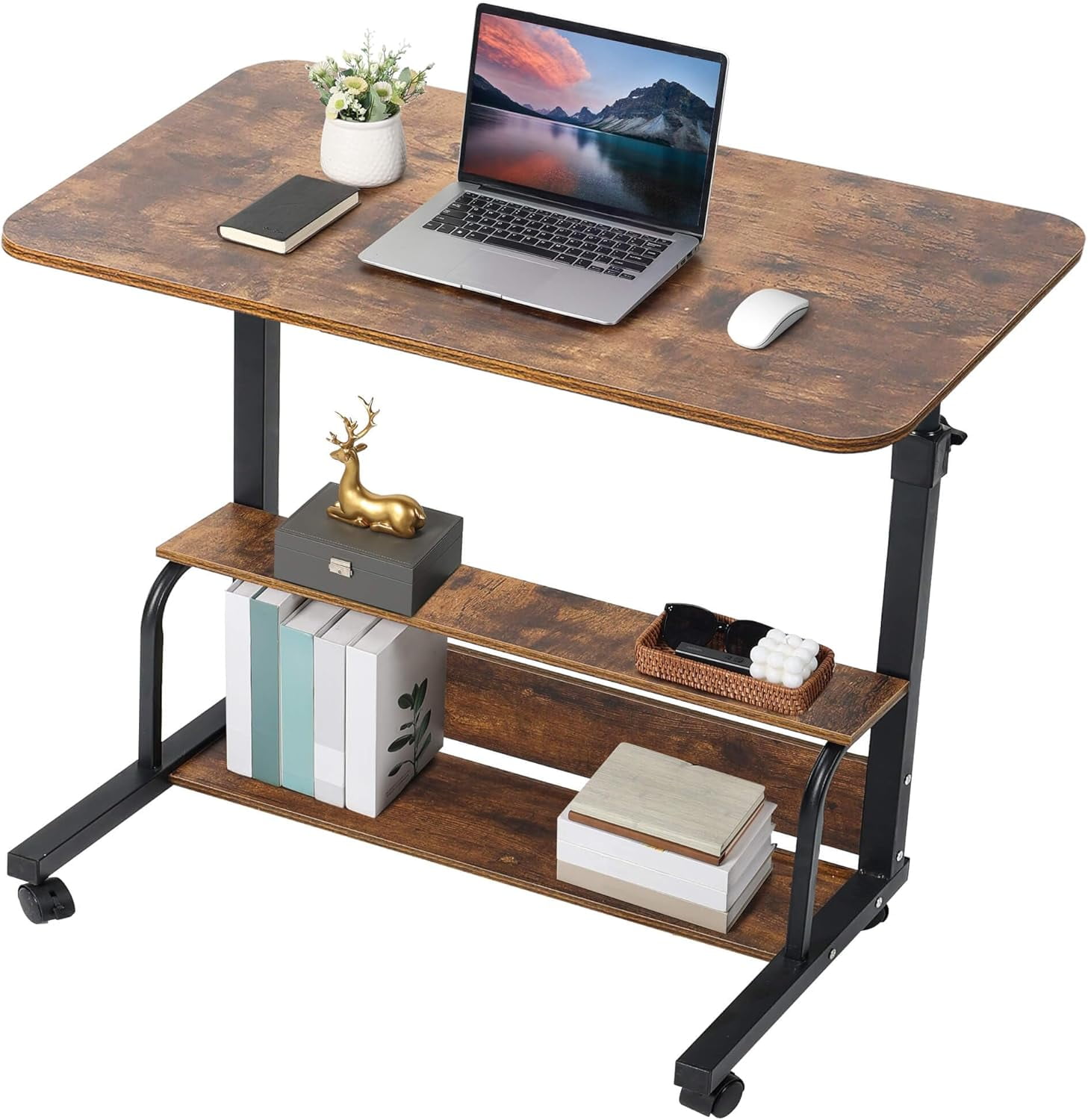 Adjustable Height Mobile Computer Desk for Small Space Rolling Writing ...