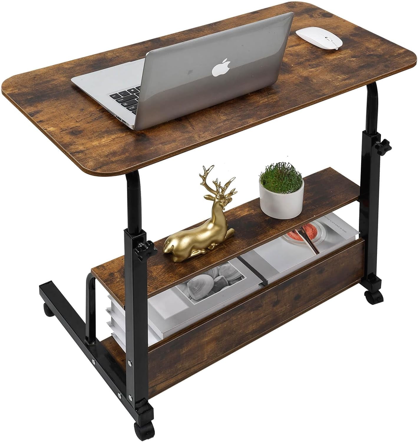 Adjustable Height Mobile Computer Desk for Small Space Rolling Writing ...