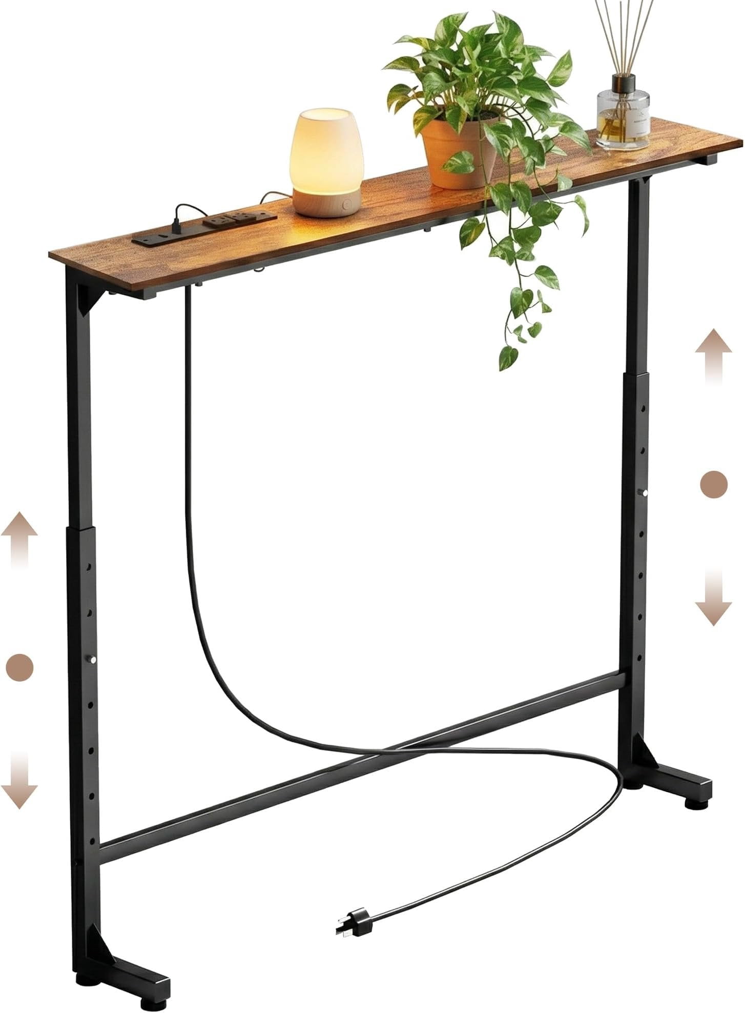 Adjustable Height Narrow Sofa Table with Built-in Power Outlets, 35 ...