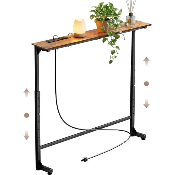 Adjustable Height Narrow Sofa Table with Built-in Power Outlets, 35 ...