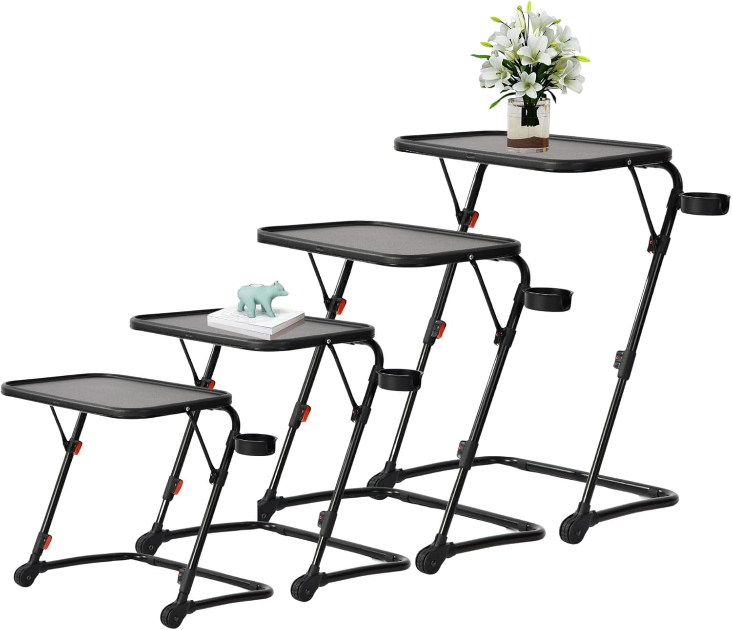 Adjustable Height Nesting Table Set of 4, Multi-Purpose Folding Side ...