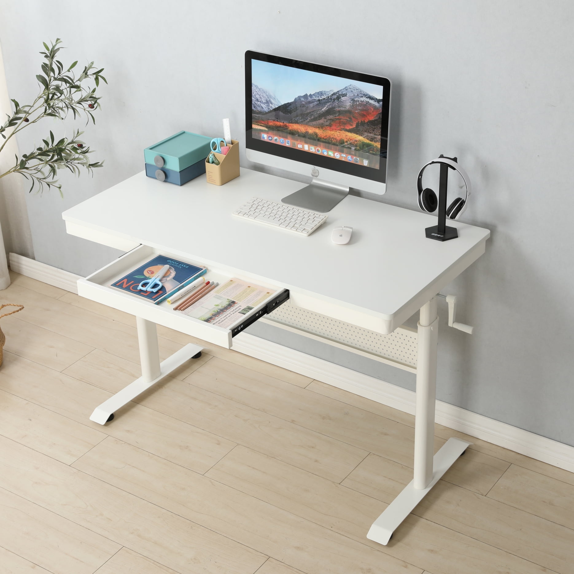 Adjustable Height Office Desk with Drawer, 48 x 24 Inches Standing Desk ...