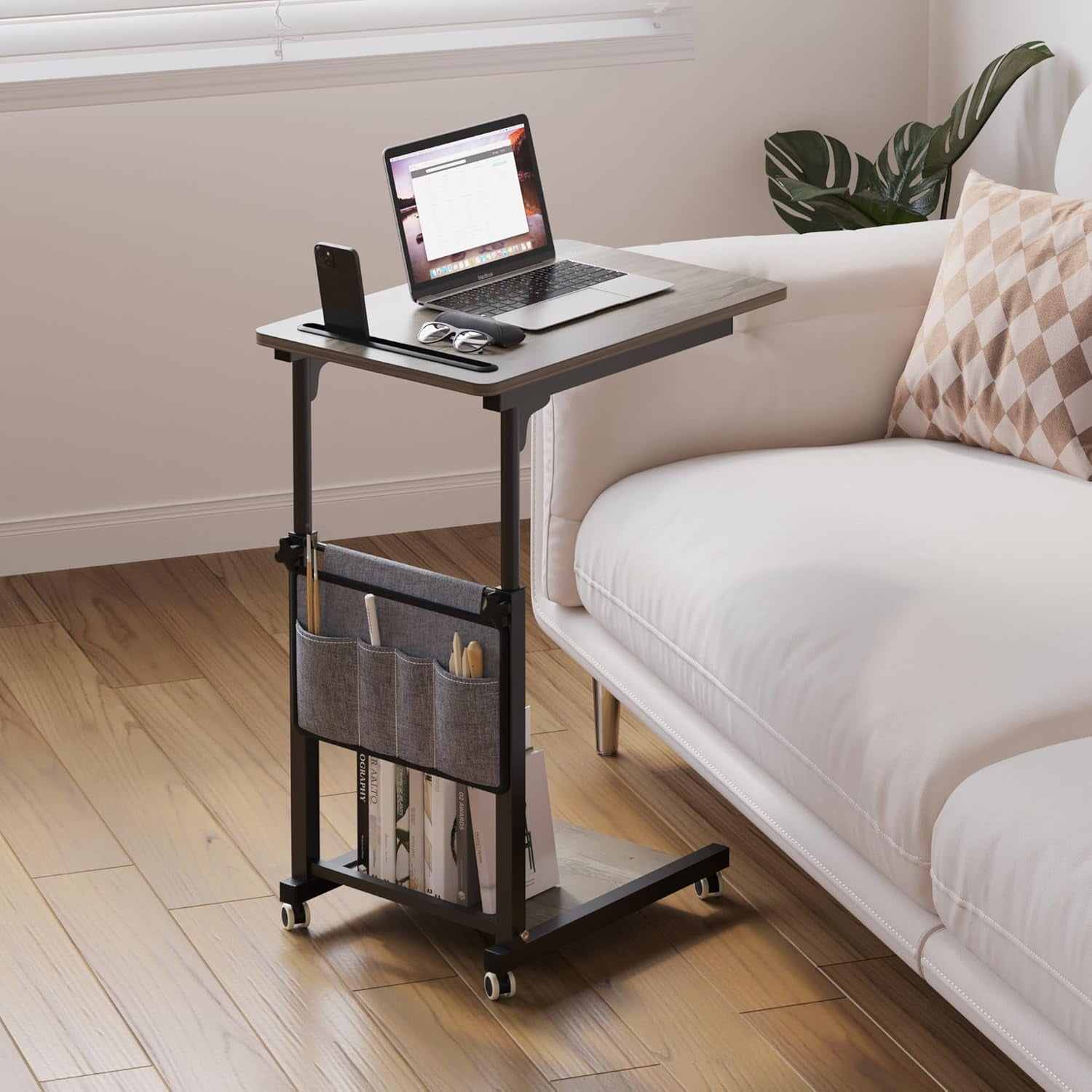 Adjustable Height Overbed Table, Sofa Side Bedside C Table with Wheels ...