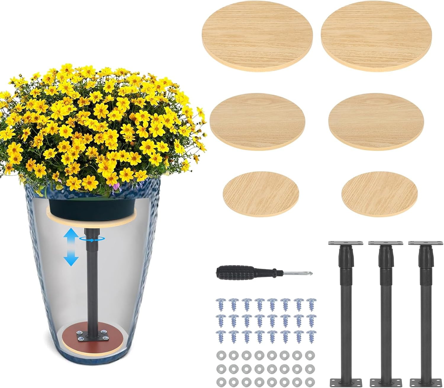 Adjustable Height Planter Inserts 12-21" Rise Plant Risers for Inside ...