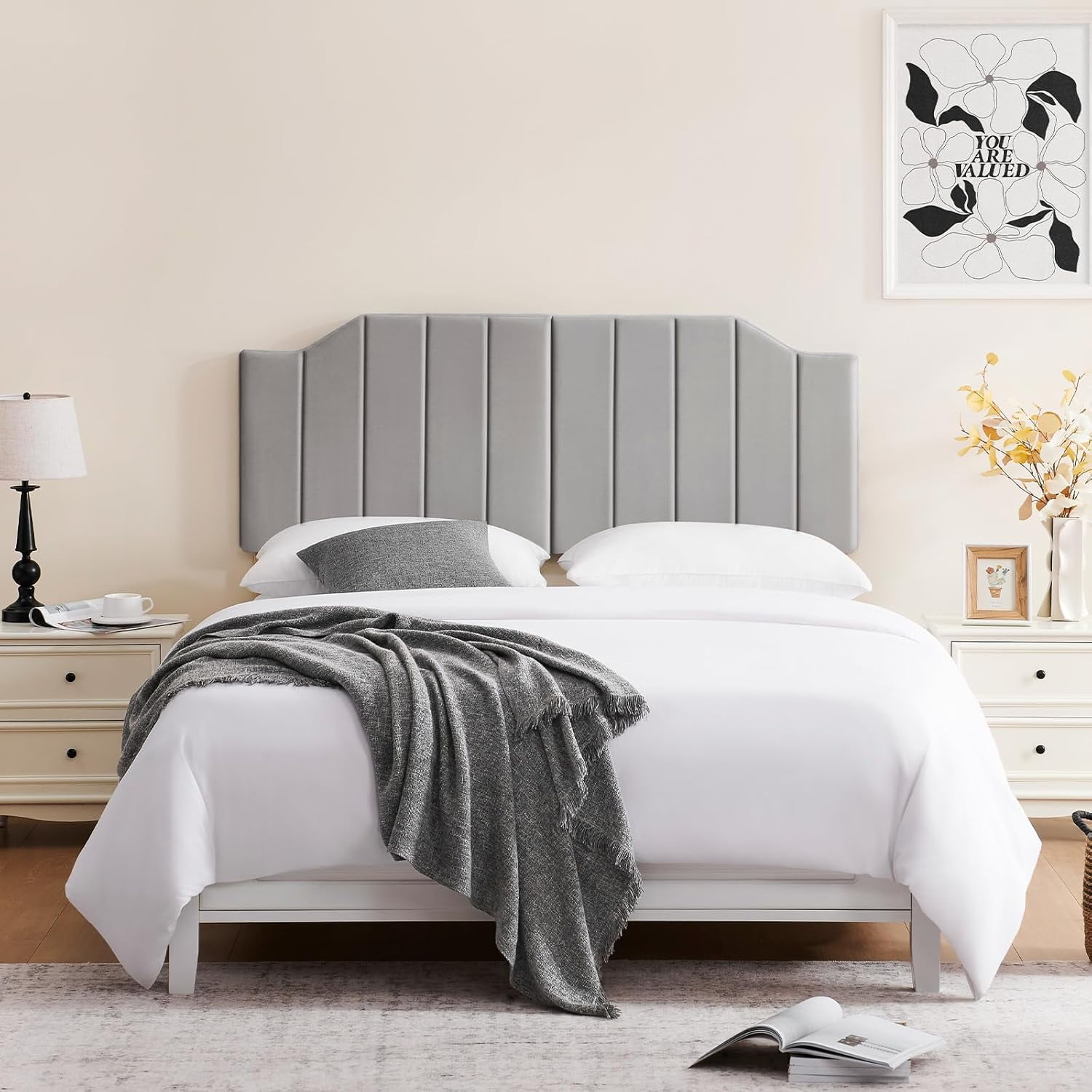 Adjustable Height Queen Headboard Upholstered Velvet Bed Headboard ...