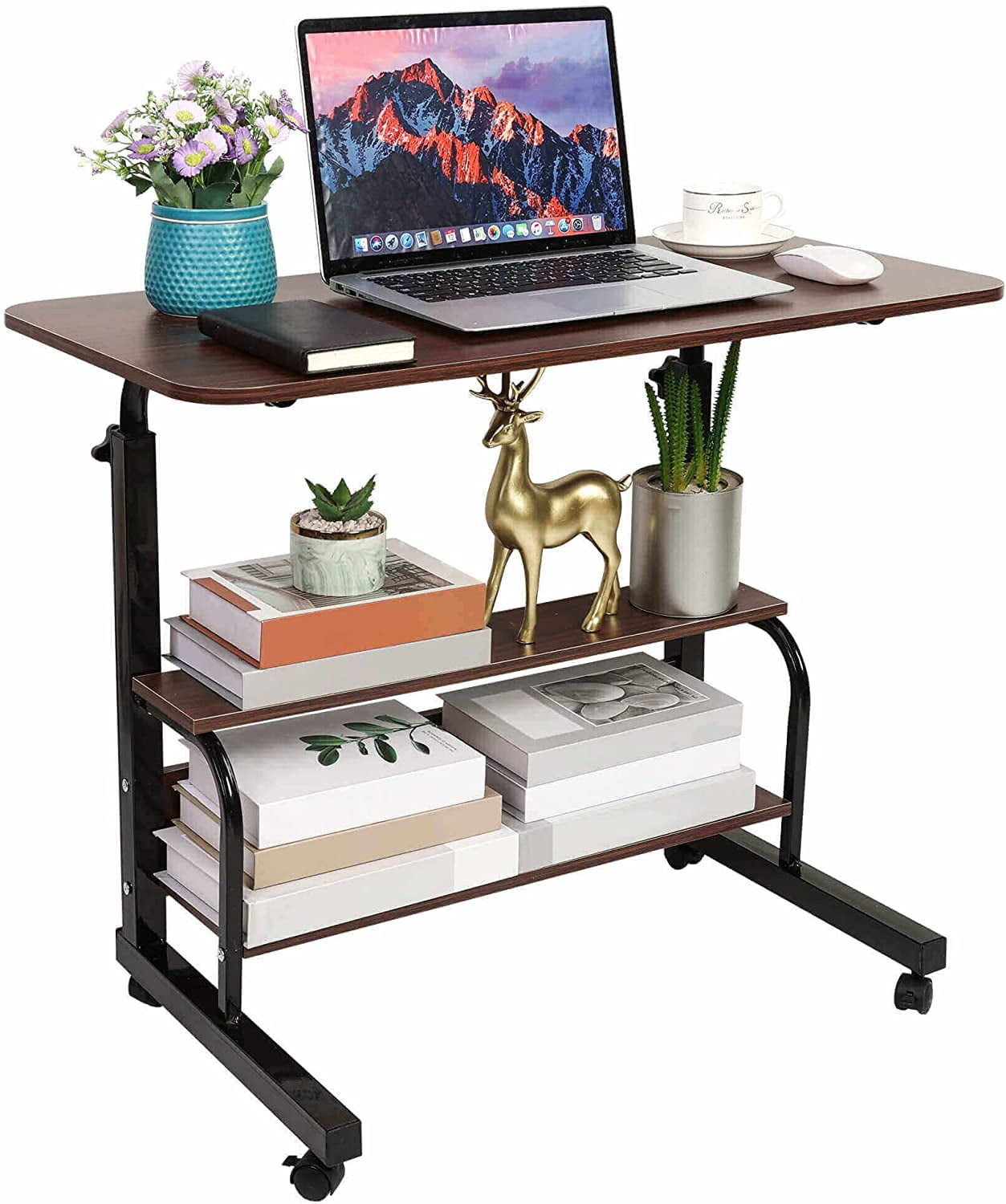 Adjustable Height Rolling Desk - 31.5x15.7" Oak, Perfect for Small ...