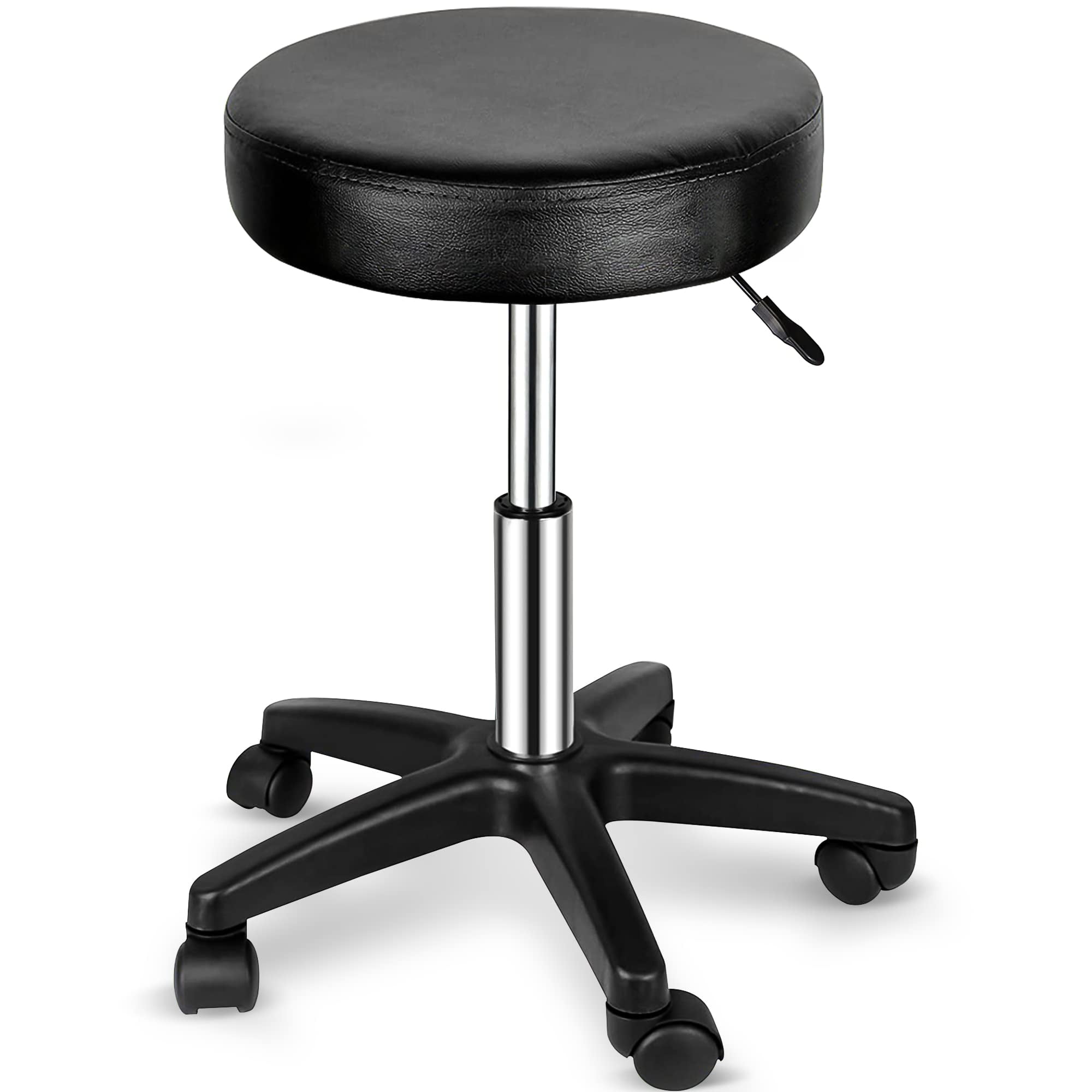 Adjustable Height Rolling Stool with Wheels, PU Leather Swivel Chair ...
