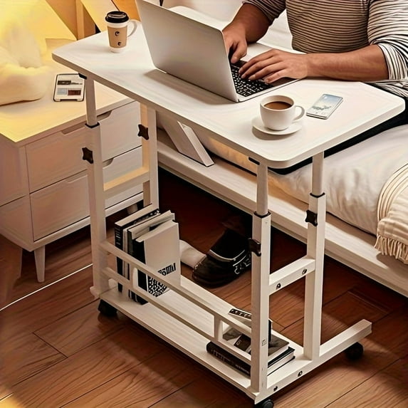 Adjustable Height Rolling Table-Heavy-Duty Folding Desk with Storage ...