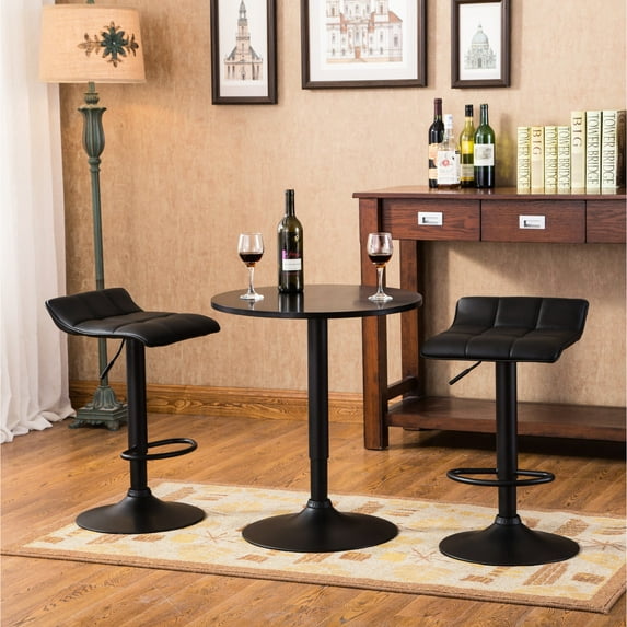 Adjustable Height Round Black Table and 2 Swivel Stools for Dining ...