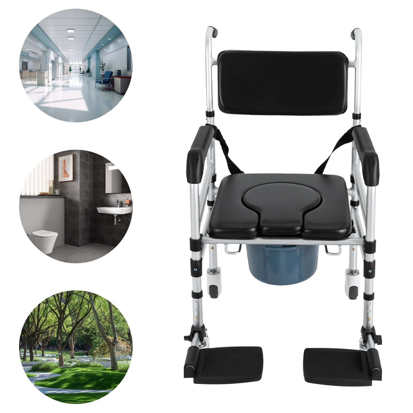 Adjustable Height Shower Chair with Wheels Rolling Commode Chair for ...