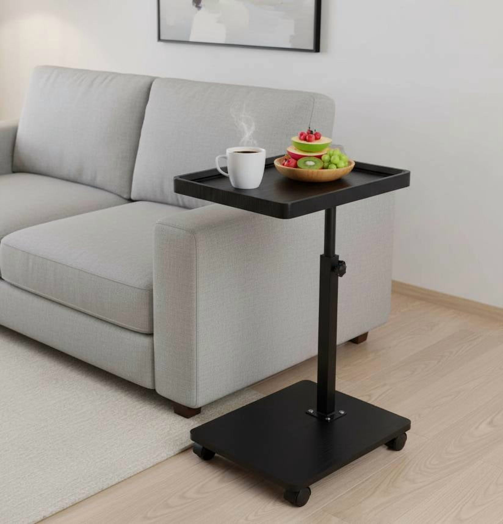 Adjustable Height Side Table with Universal Wheels, Durable MDF Top and ...