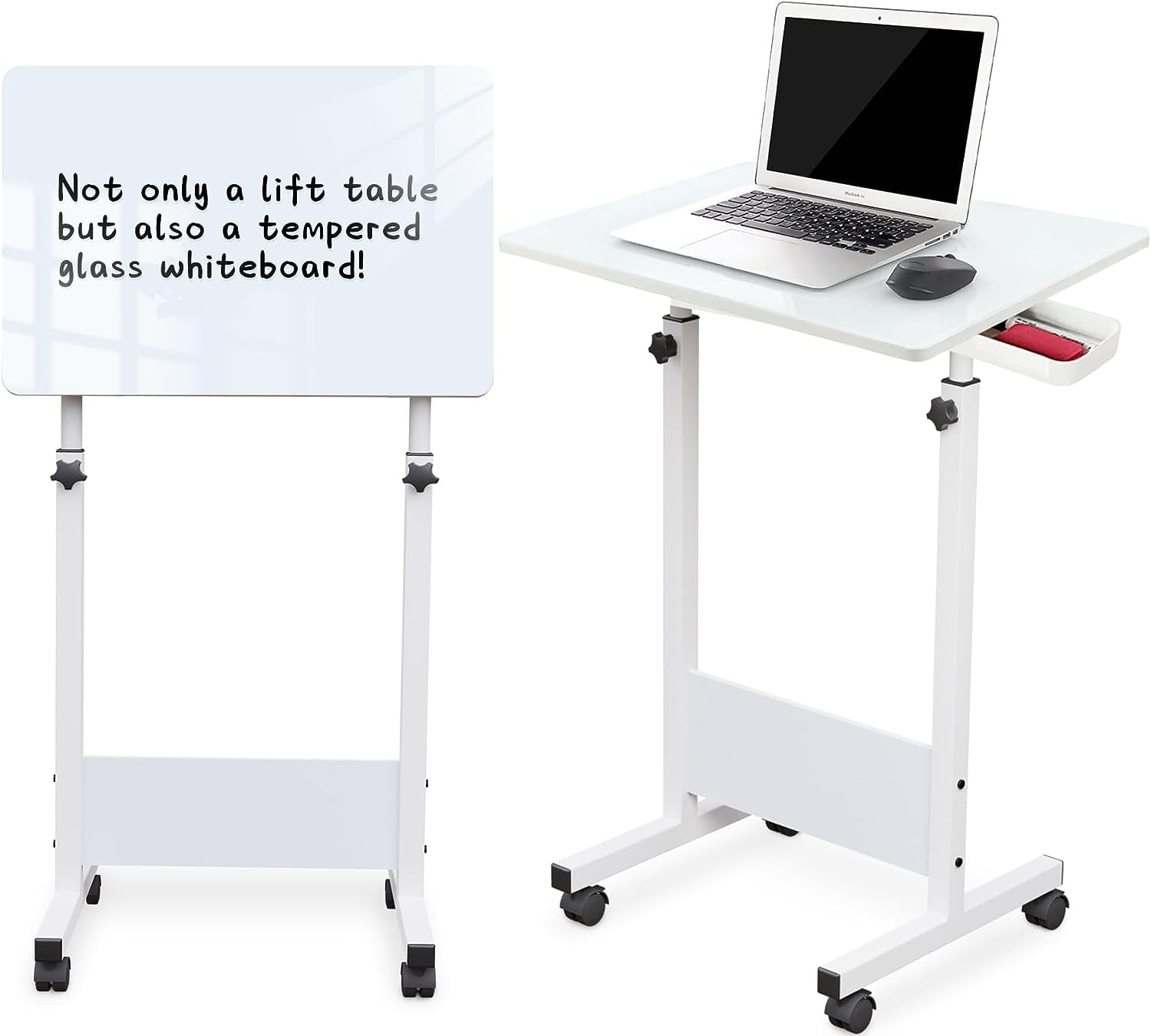 Adjustable Height Standing Desk, Writable Tempered Glass Desktop with ...