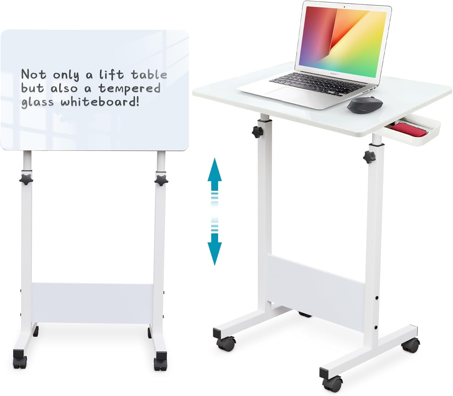 Adjustable Height Standing Desk, Writable Tempered Glass Desktop with ...