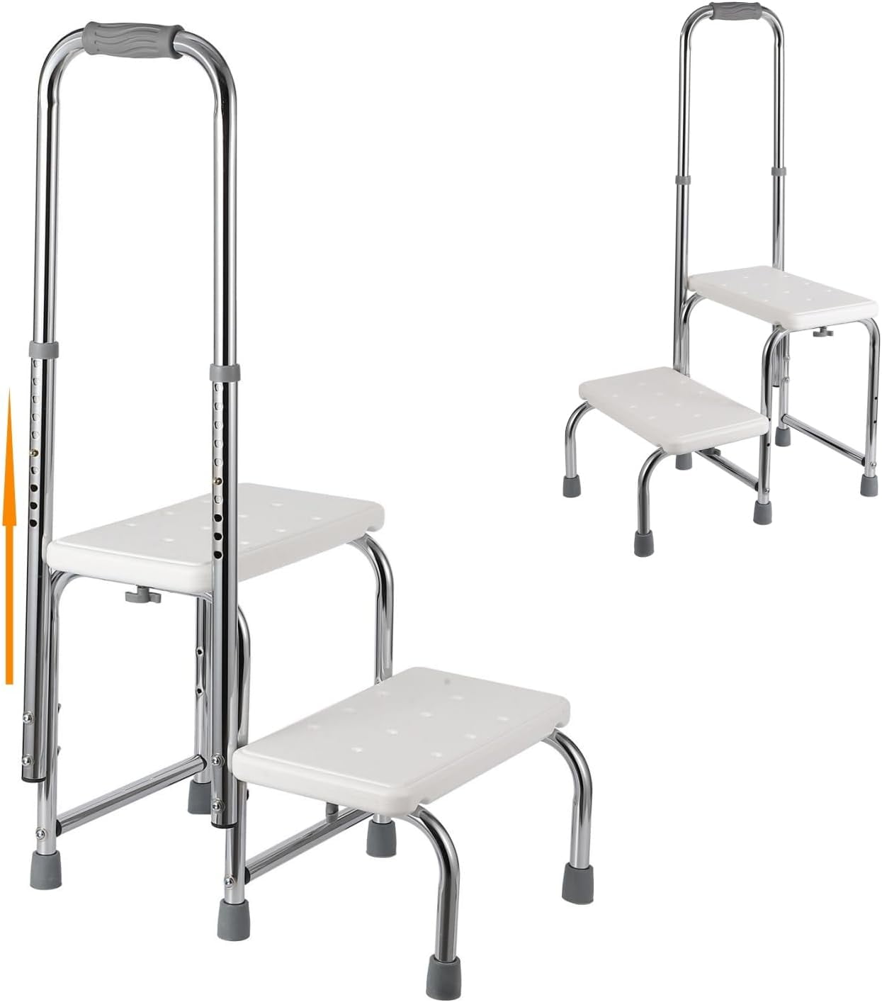 Adjustable Height Step Stool with Handrail, Non-Skid Rubber Platform ...